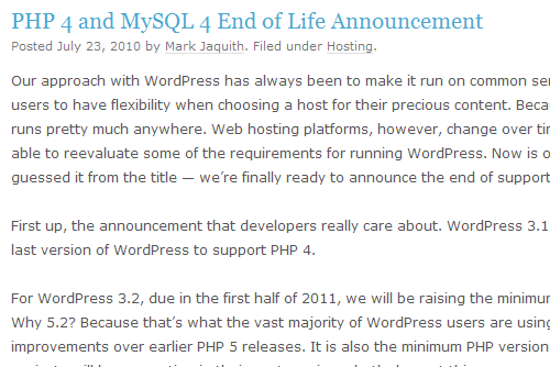 WordPress 3.2 より動作環境がPHP 5.2+MySQL 5.0.15以上へ。PHP 4 環境のユーザはバージョンアップ/移行の準備を – 8bitodyssey.com